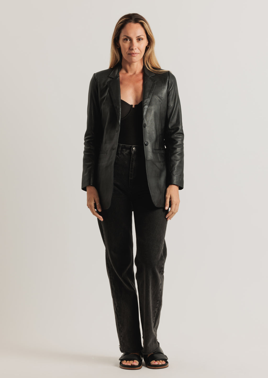 Ava Black Leather Blazer | Apostl