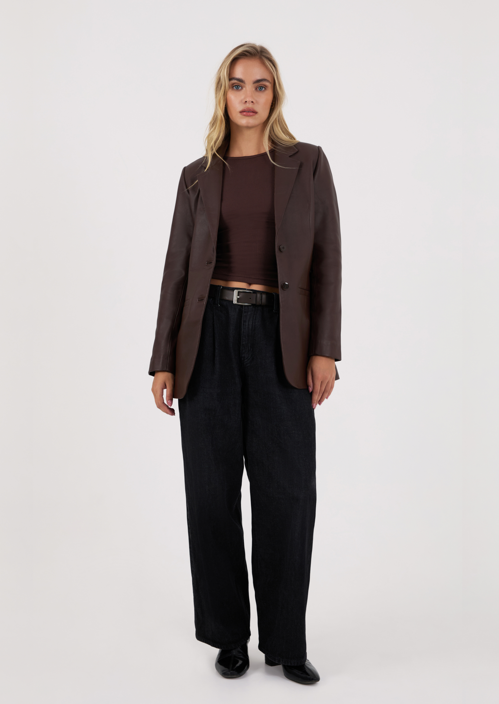 Ava Chocolate Leather Blazer | Apostl